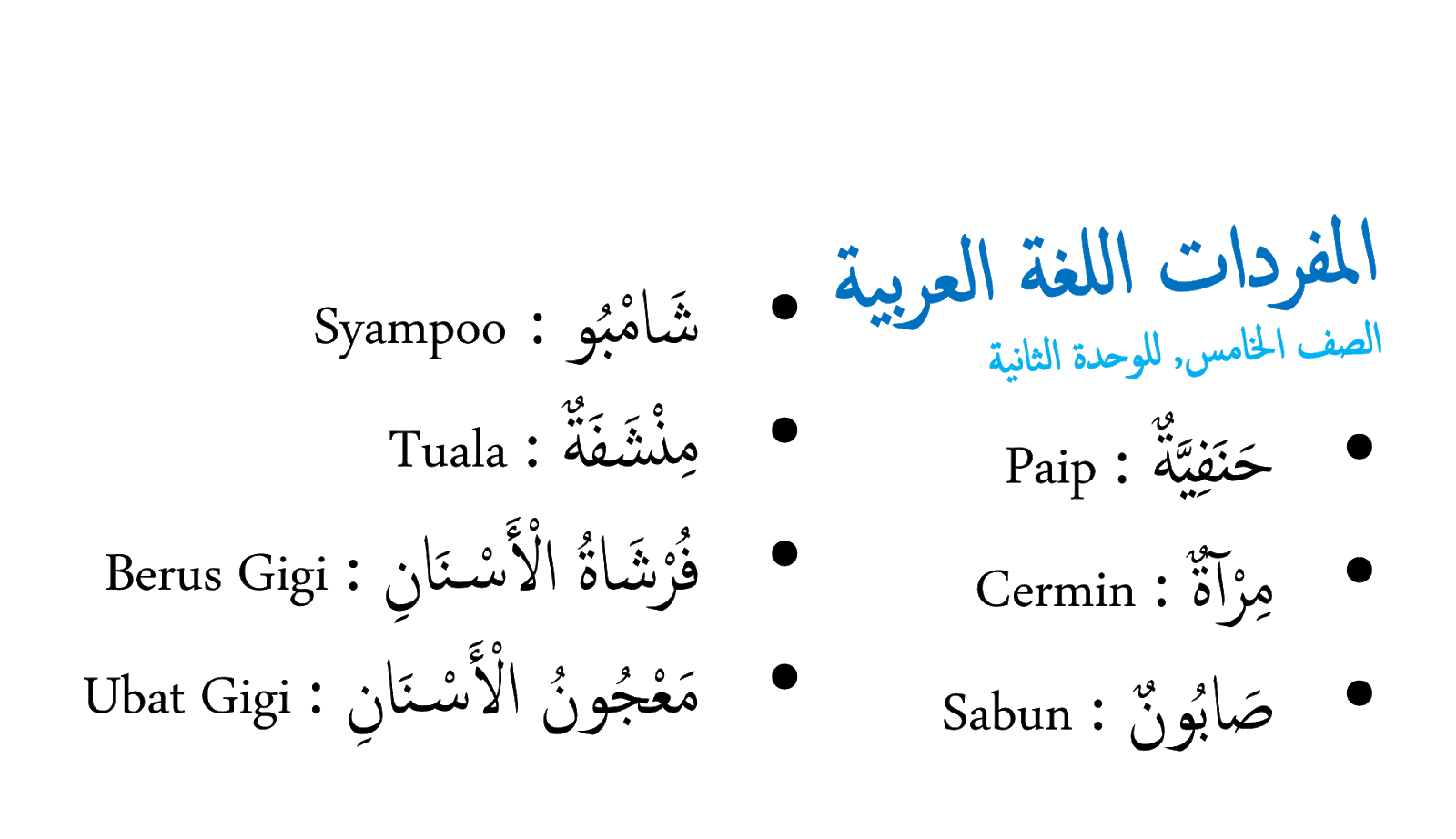 KOSA KATA BAHASA ARAB TAHUN 5 UNIT 2