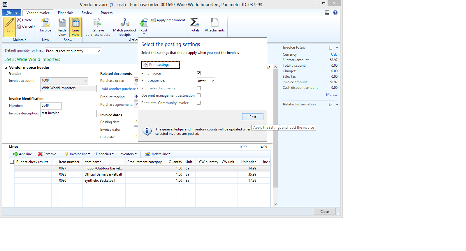 Farhan Ali: Create purchase order and generate invoice in Dynamics AX.