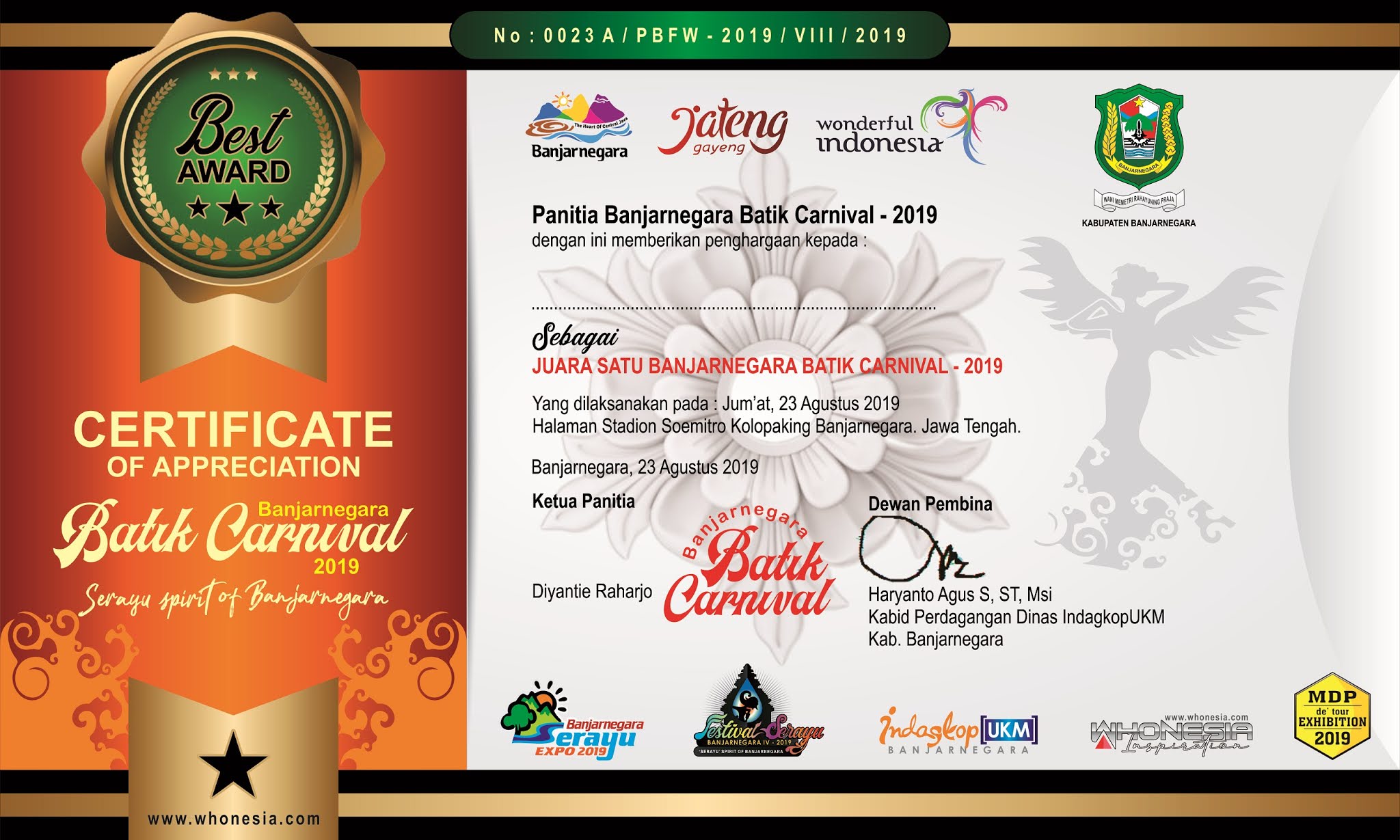 Whonesia Graphic Design : Desain PIAGAM Penghargaan Batik Carnival ...