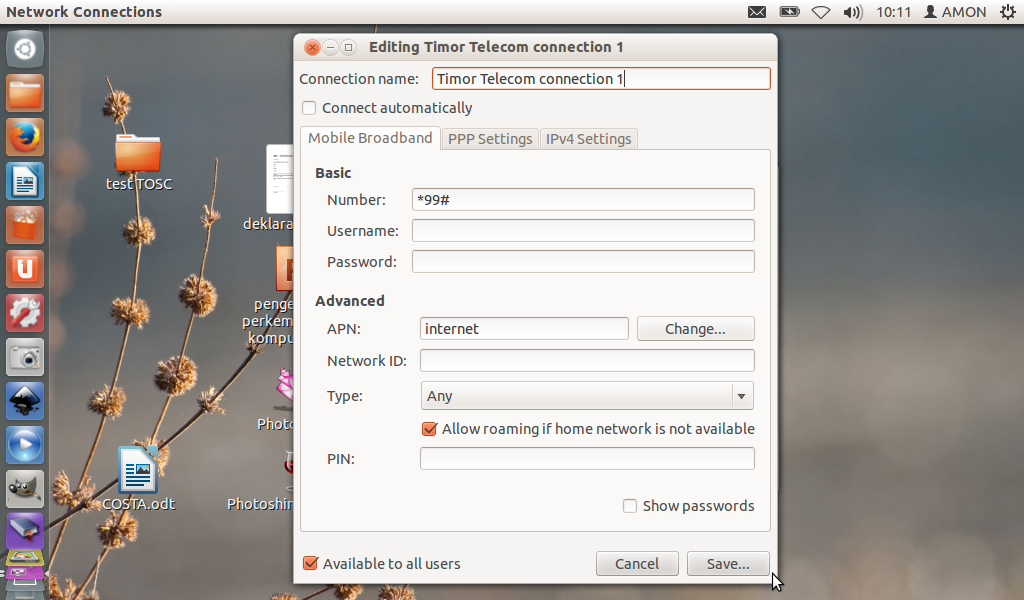 WELCOME TO MY BLOG: Lalaok Configura Modem Timor Telecom Iha Ubuntu 12.4