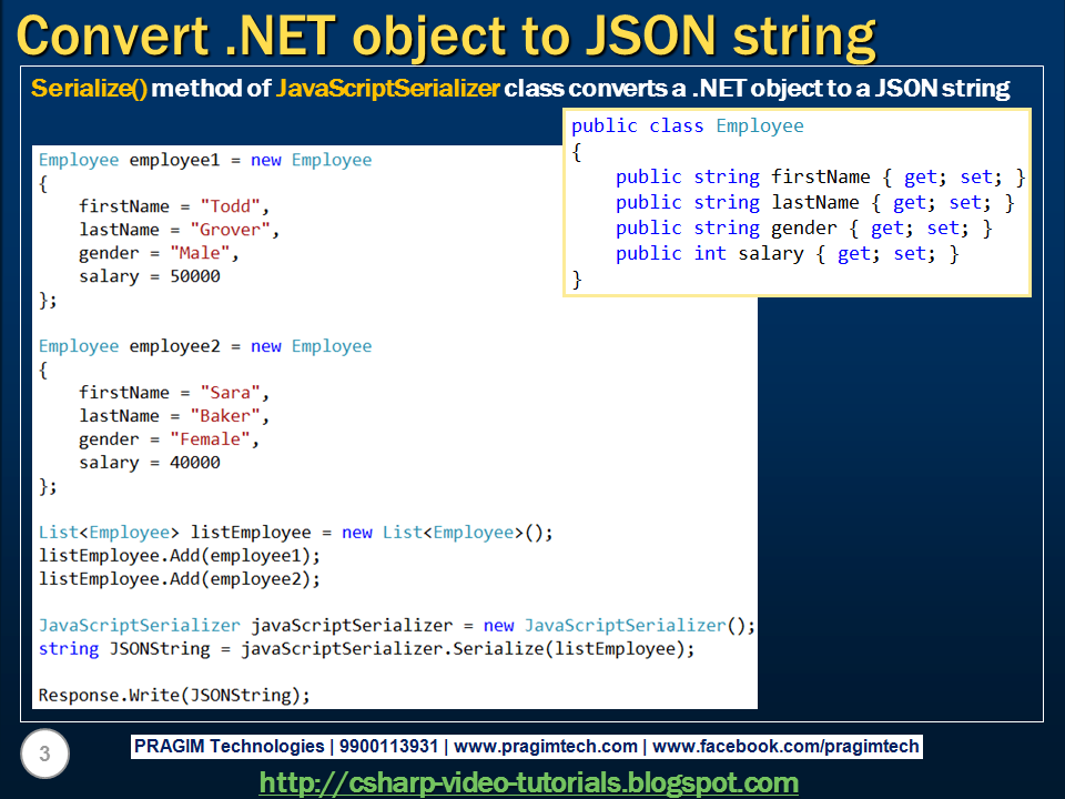 Sql Server Net And C Video Tutorial Convert Json String To Net Object