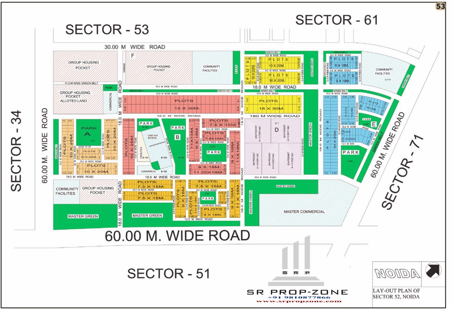 Layout Plan of Noida Sector-52 HD Map - 99acres Property