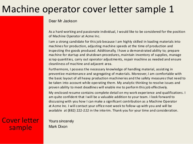 Machine Operator Cover Letter ~ Resume Letter