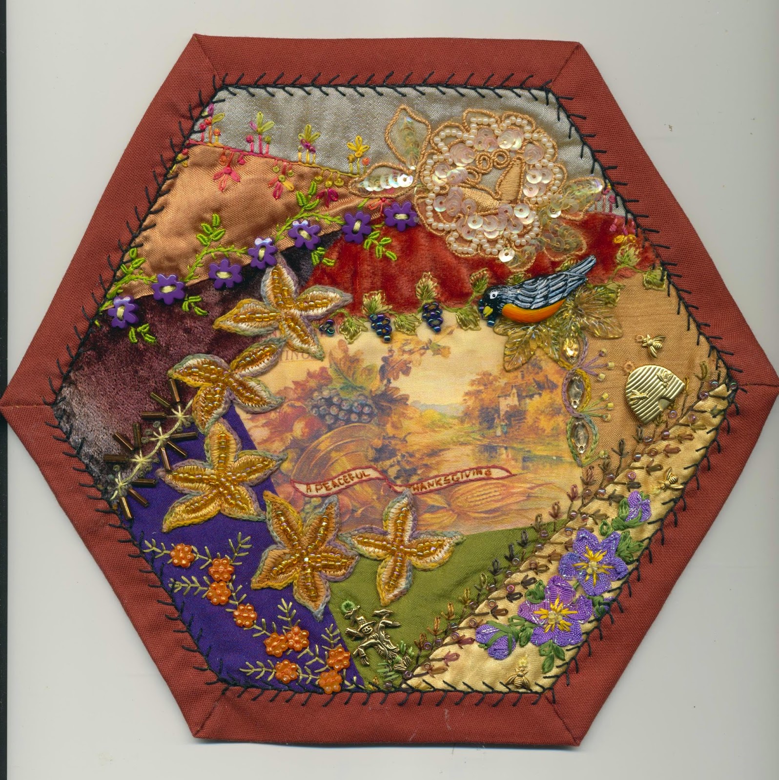 Viv's Crazy Quilting Journey: Two New Hexies - Numbers 20 and 21