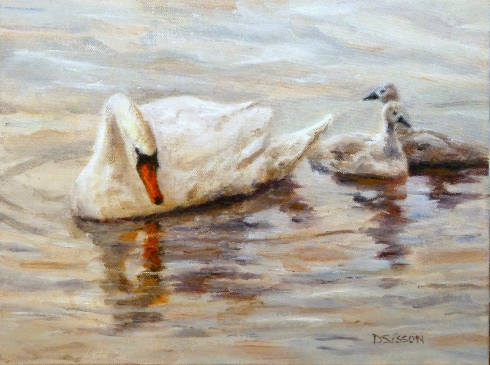 Daily Painting Projects: Swan Family Oil Painting Bird Portrait ...