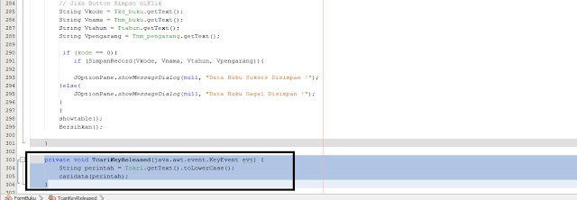 Koneksi Database Mysql dan CRUD Java NetBeans : Koding Cari dan Tampil Record Java Netbeans