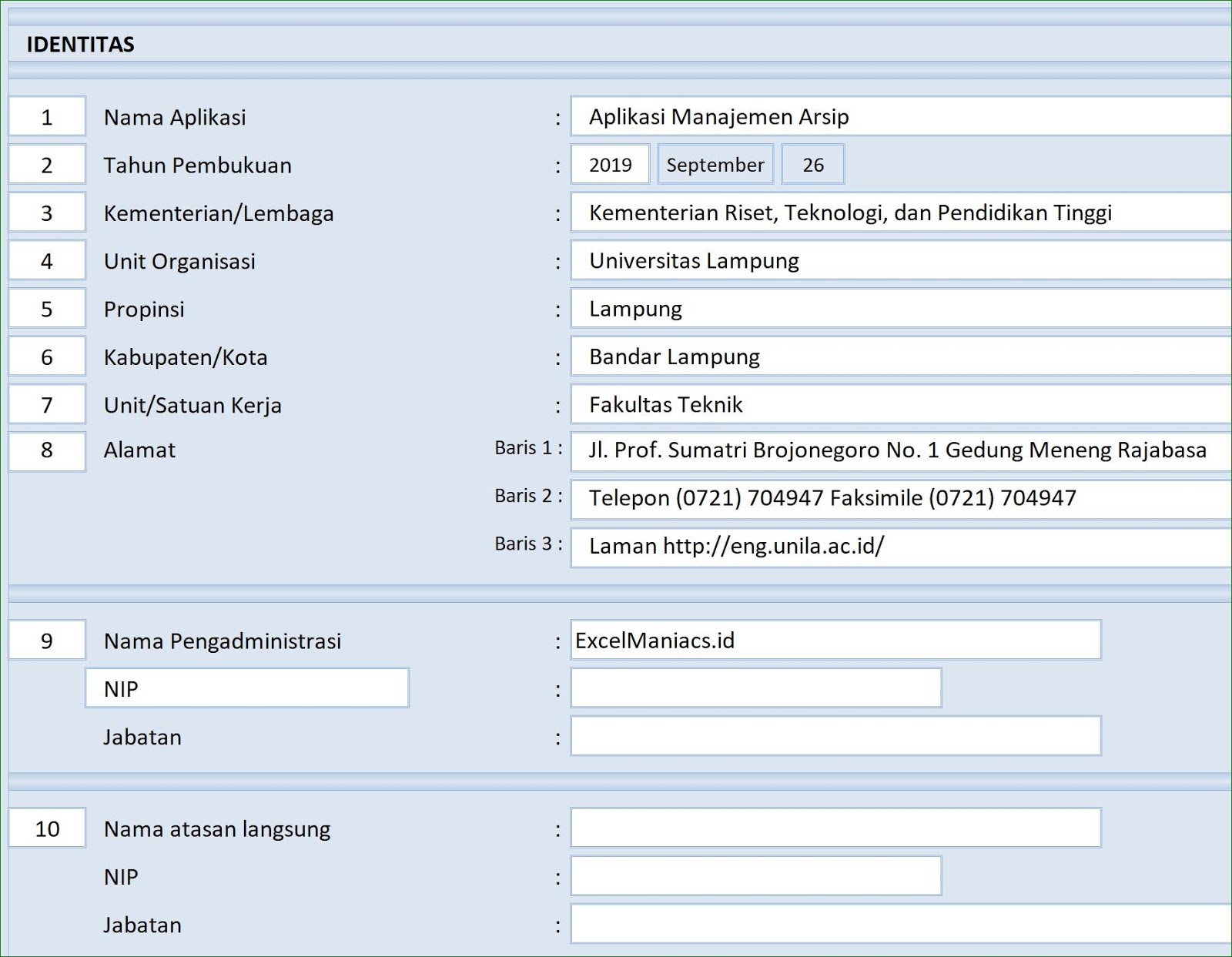 Aplikasi Excel Manajemen Arsip - ExcelManiacs