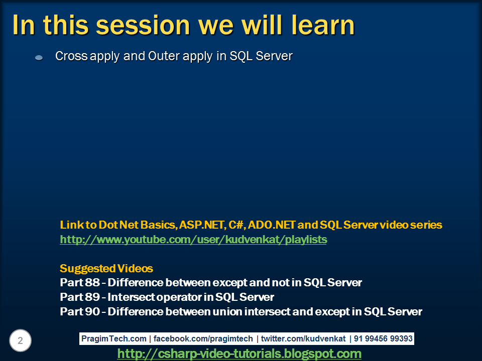 Sql Server Net And C Video Tutorial Cross Apply And Outer Apply In Sql Server