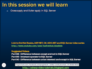 Sql server, .net and c# video tutorial: Cross apply and outer apply in ...