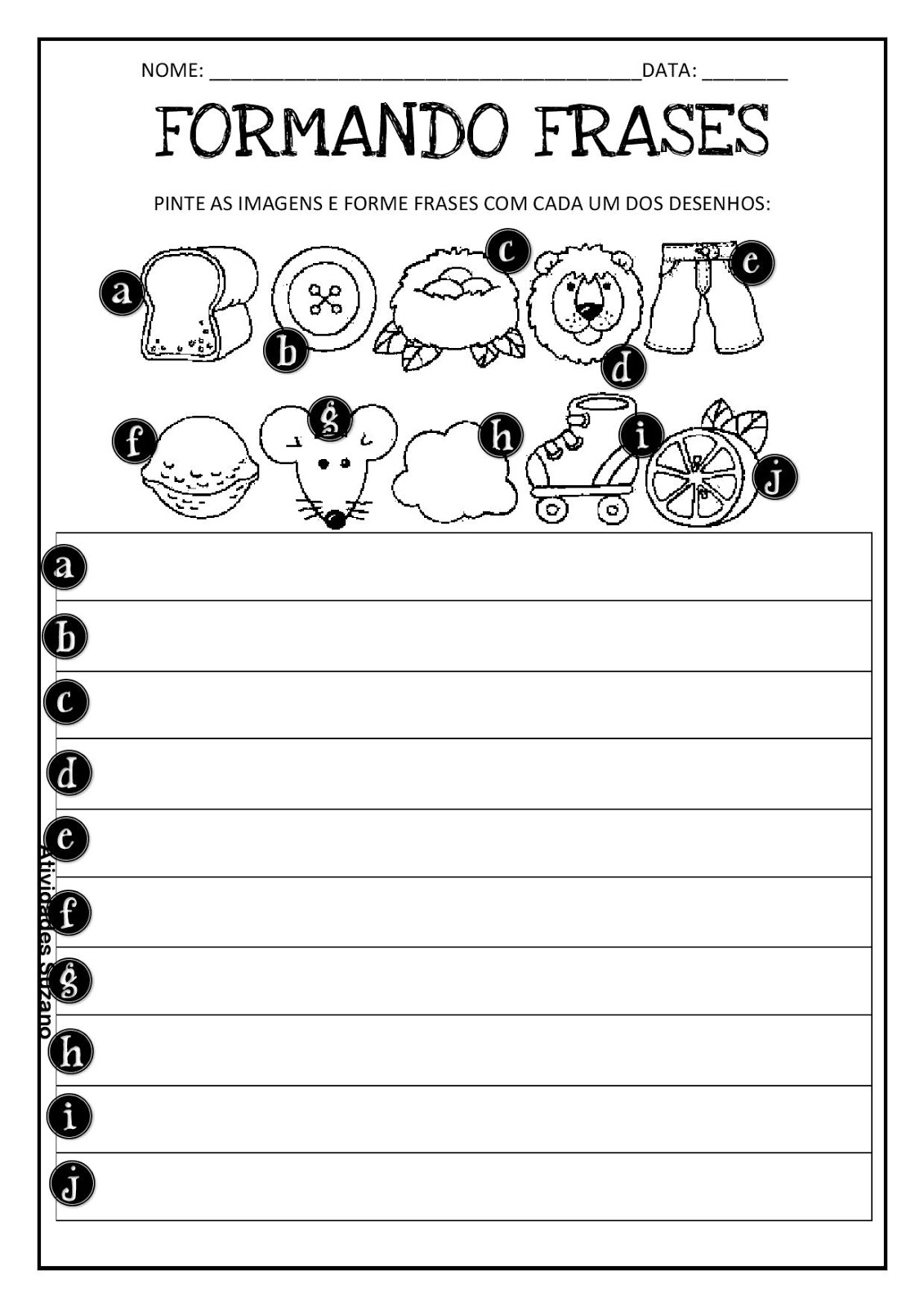 Formando frases observando os desenhos