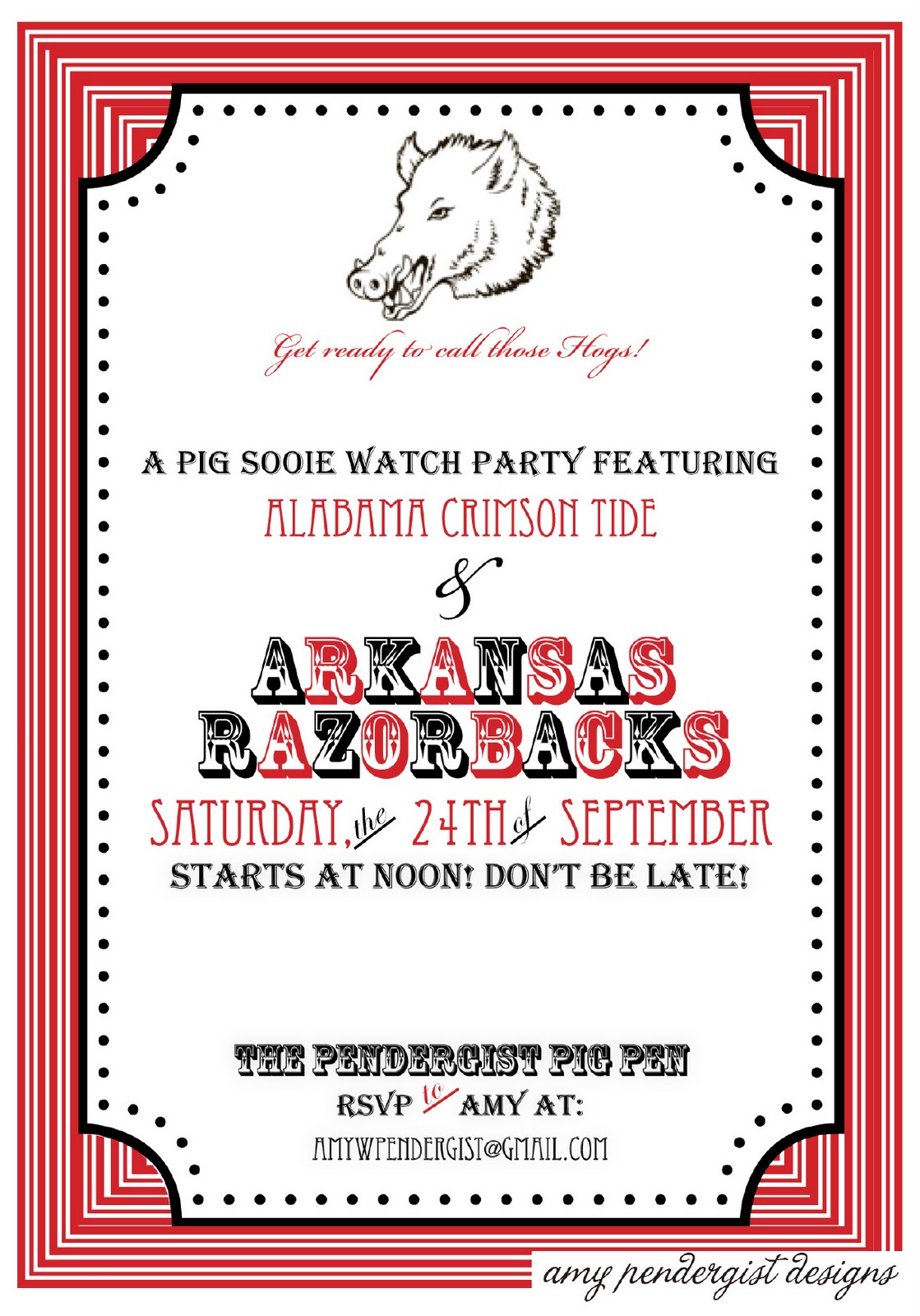 ap:: designs: Arkansas Razorback Watch Party