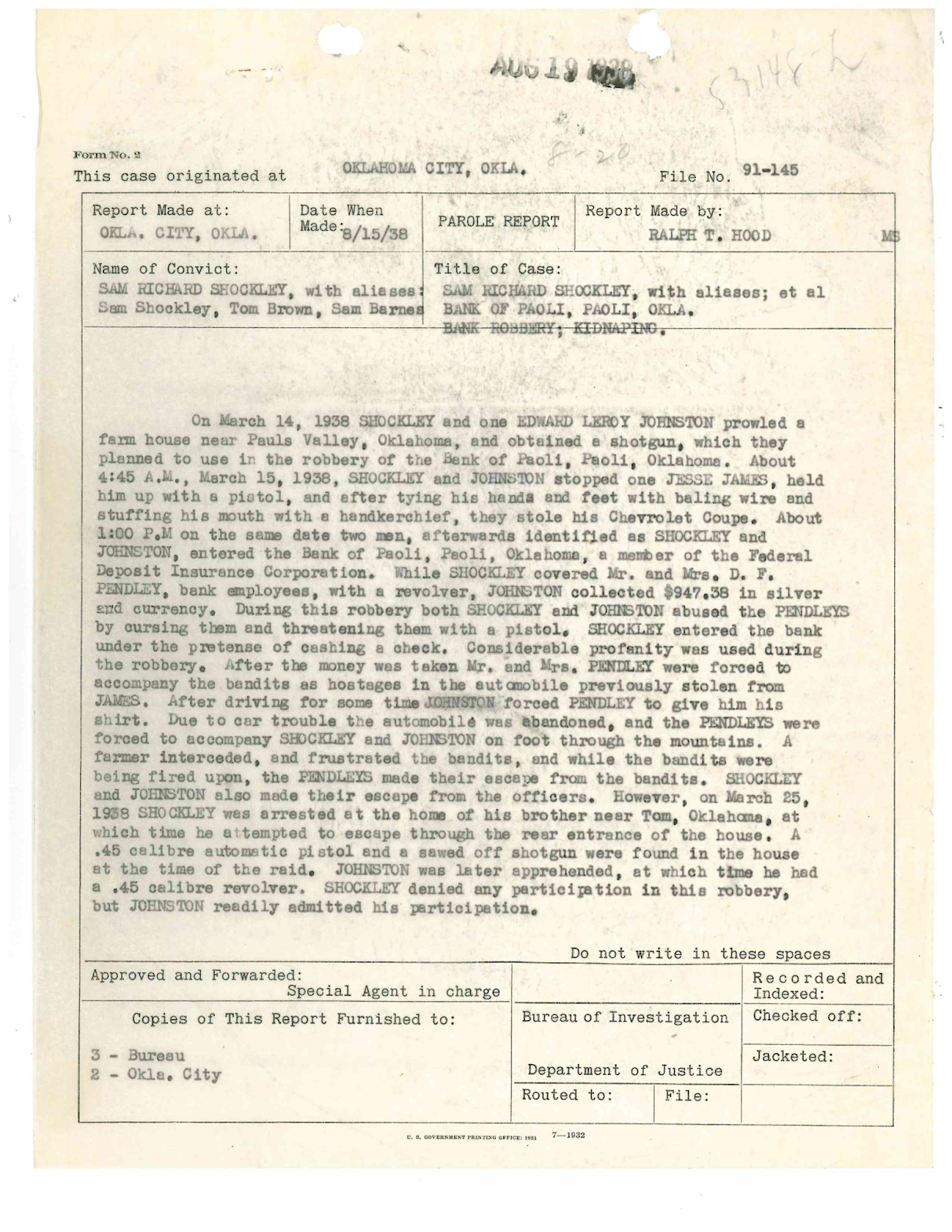 Sam Shockley Biography Alcatraz 1938 - 1948: 2019