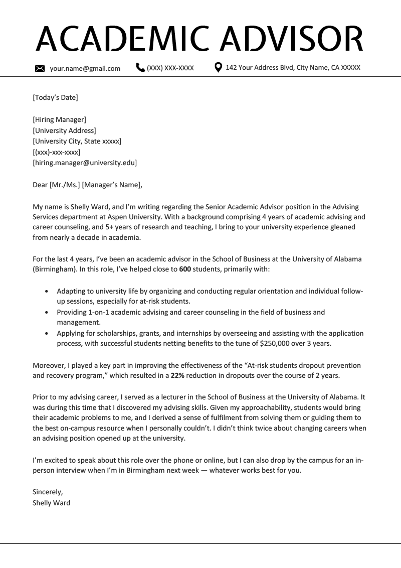 Sample Cover Letter For Gender Advisor Position | Sample Letter