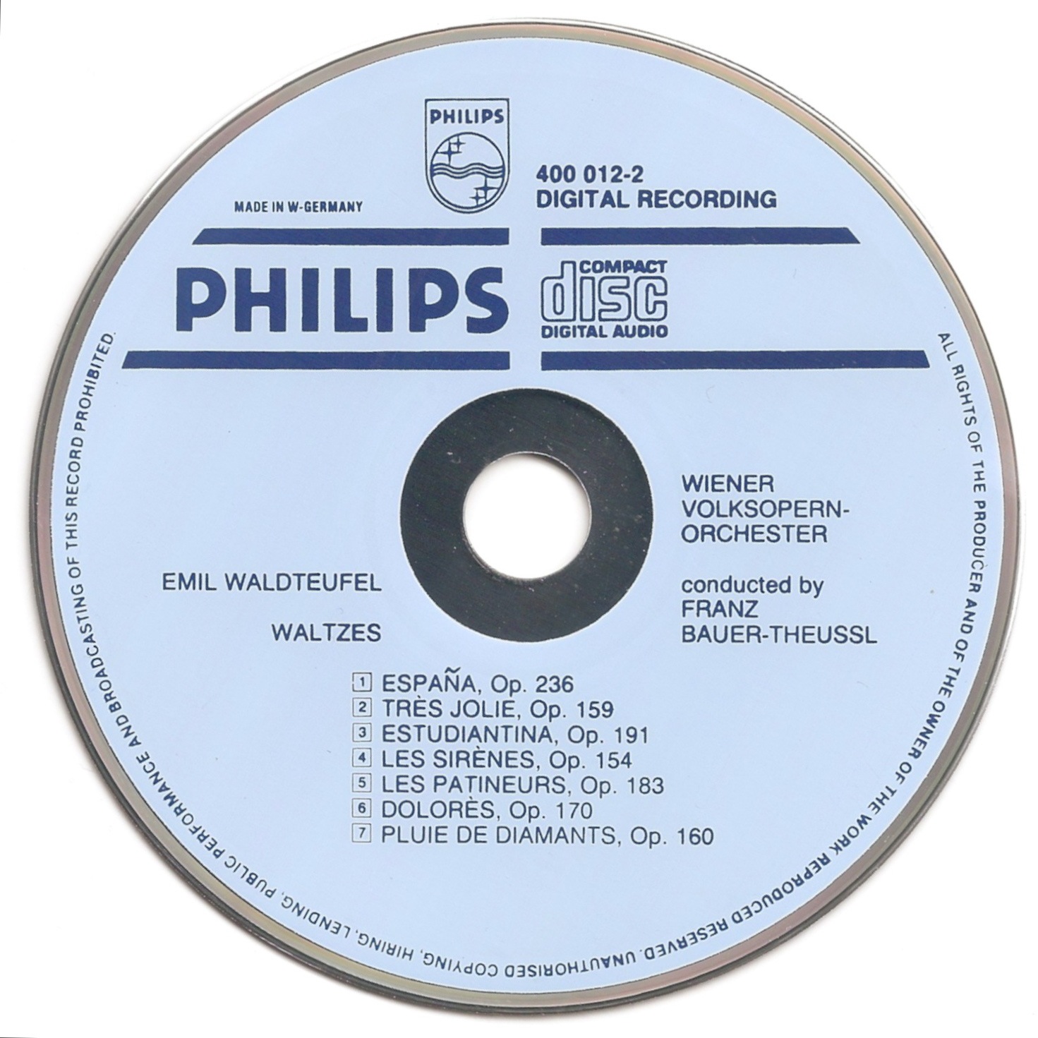 The First Pressing CD Collection: Emil Waldteufel - Famous Waltzes