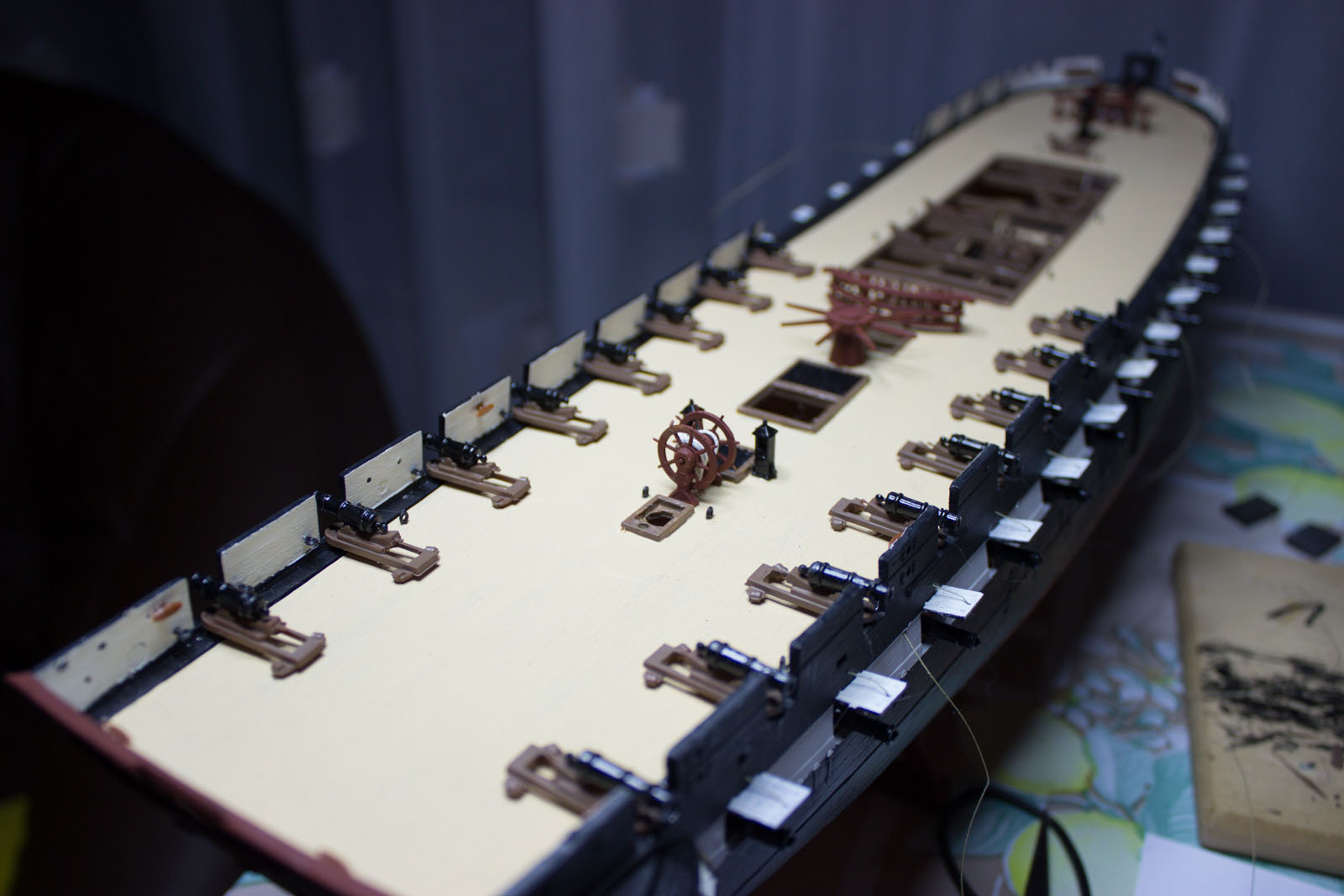 Sailing Ship Models: USS Constitution - Assembling the guns on spar deck