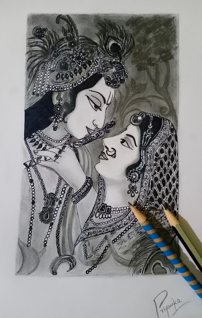 Art at the start : Lord Krishna : Pencil sketch