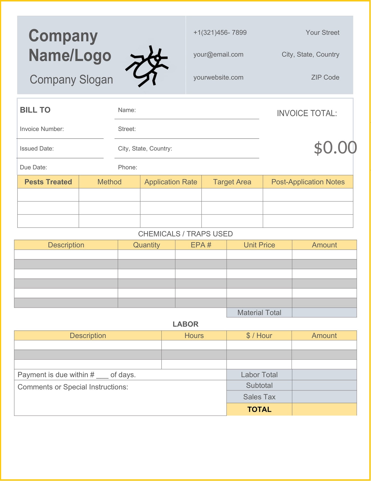 Pest Control Invoice Template Free - Invoice Template