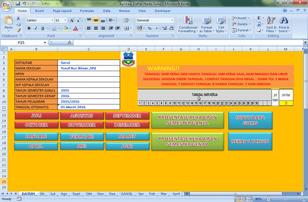 Format Daftar Hadir Guru Excel - Delinewstv