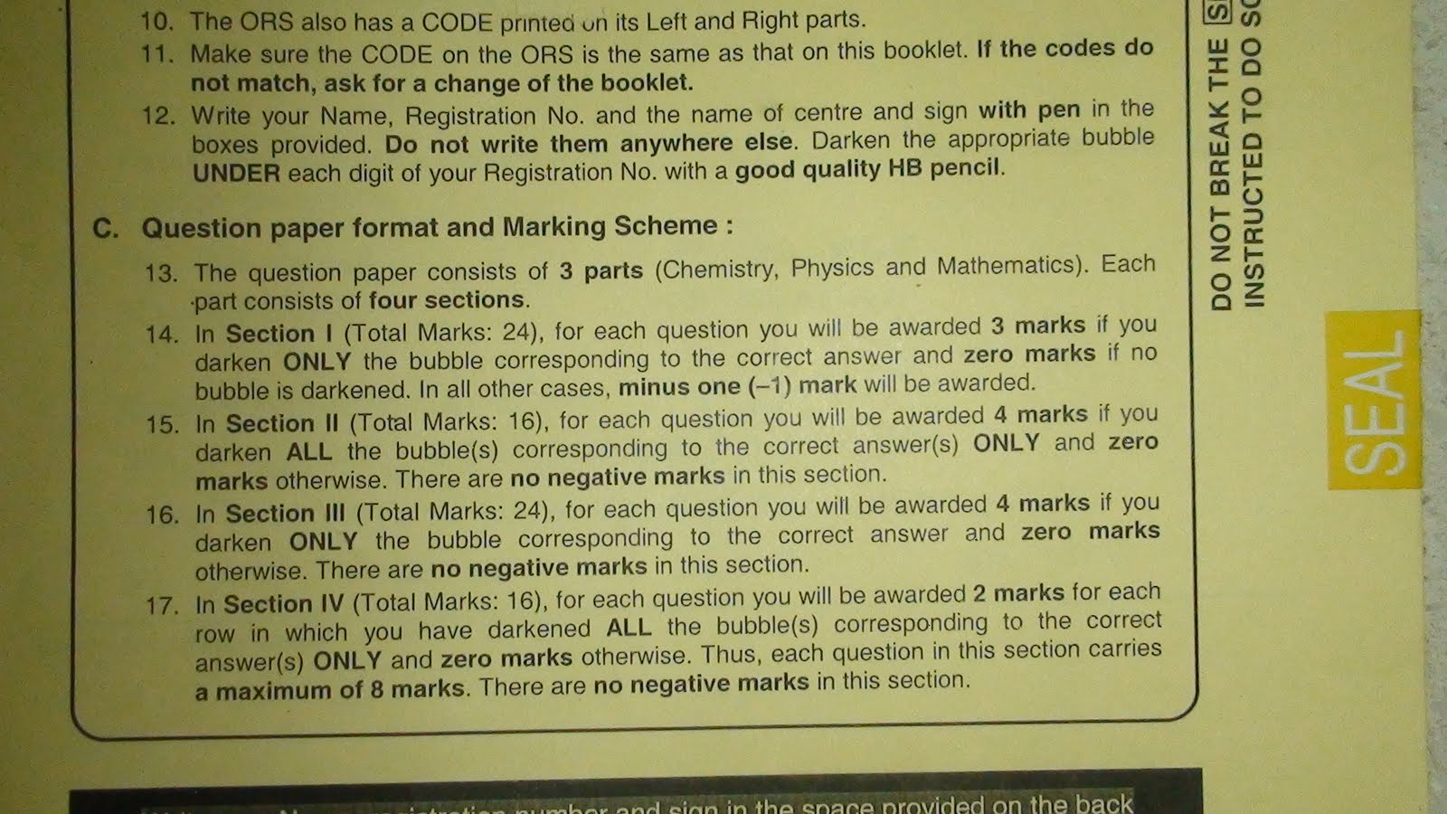 IIT JEE 2011 Question Paper Format Blueprint Marks Negetive