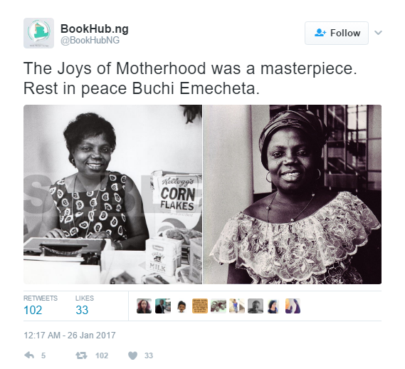 Nigerians pay tributes to author, Late Buchi Emecheta, who passed away ...
