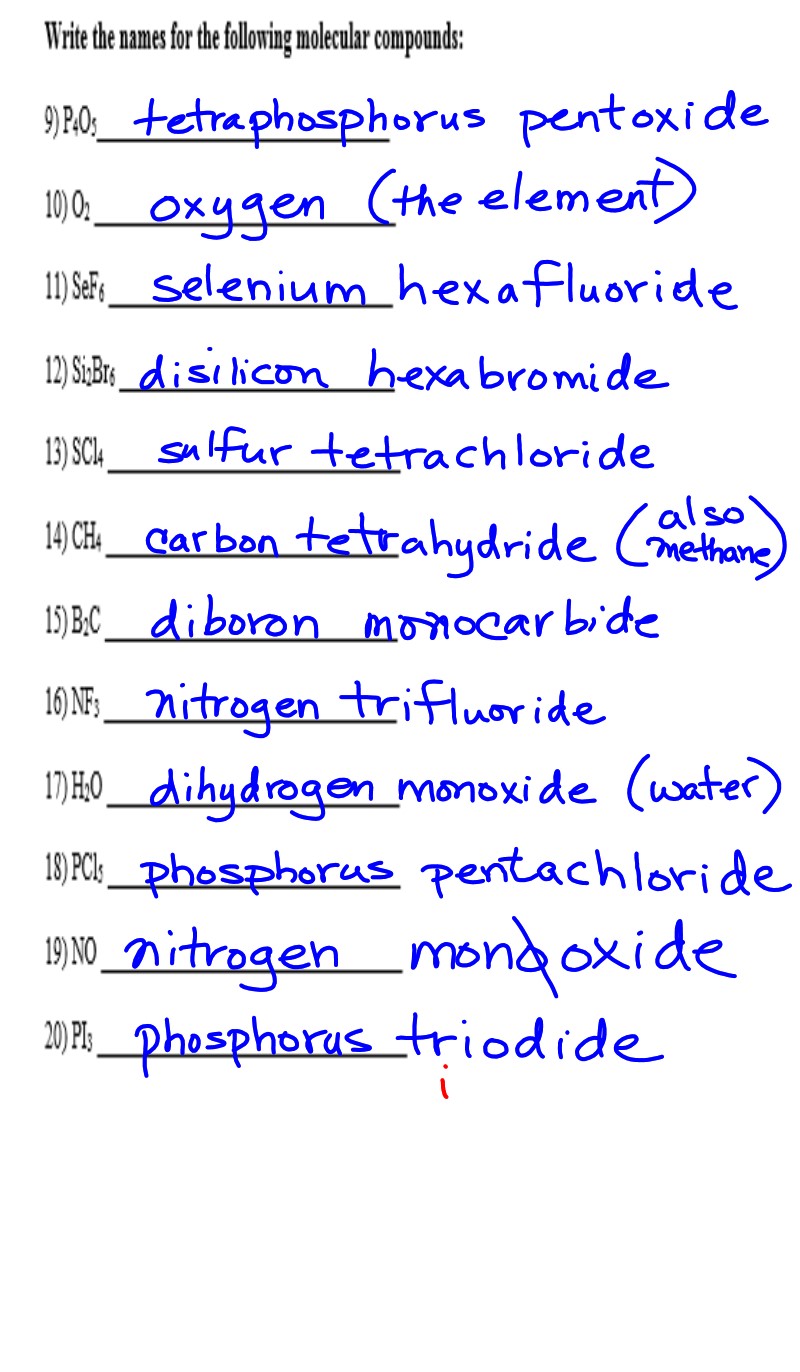 Chemistry: Notes on Naming Binary Molecular Compounds; Continued ...