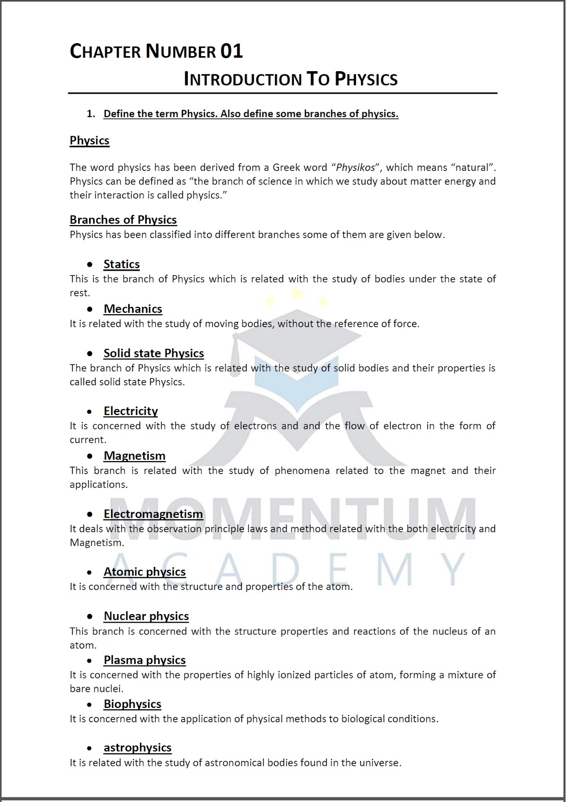 Matric: Physics Chapter No 1: Introduction To Physics ~ Momentum Academy Matric: Physics Chapter No 1: Introduction To Physics ~ Momentum Academy