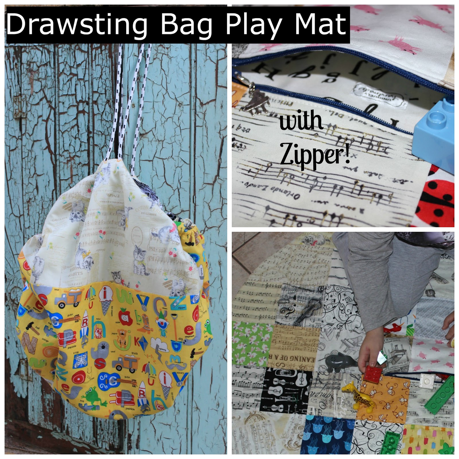 Mara Creates: Drawstring Bag Toy Play Mat with Zipper