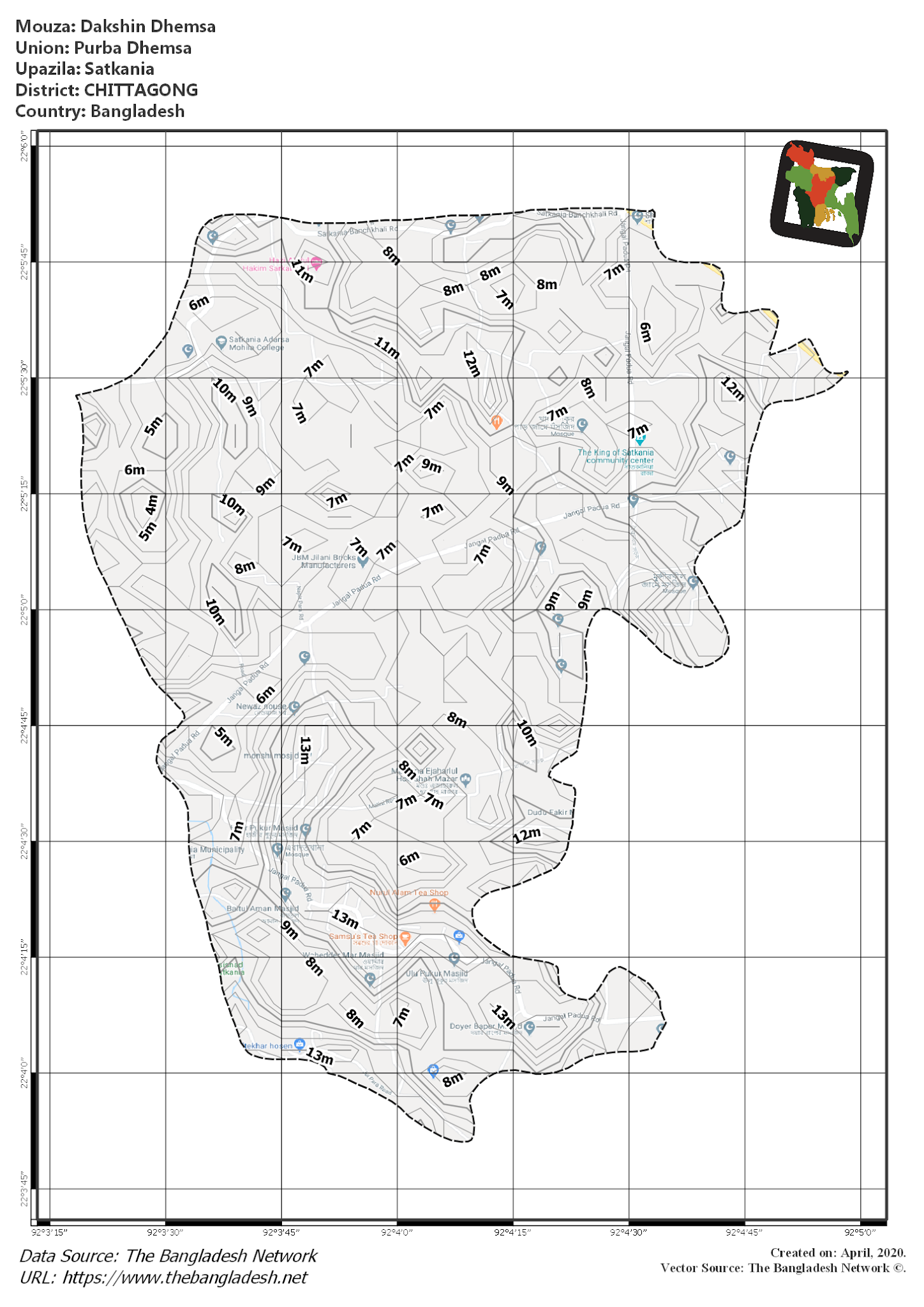 Map of Dakshin Dhemsa Mouza, Satkania, Chittagong