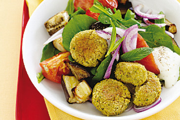 Baked falafel with roasted eggplant salad recipe | Arabic Food Recipes