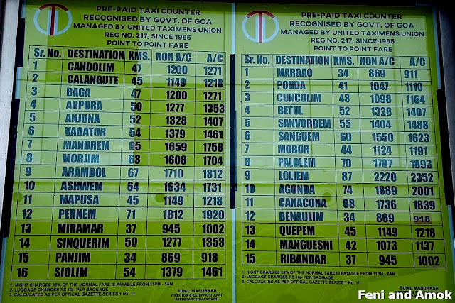 Travel and food tales: Goa Dabolim Airport taxi fare and distance chart