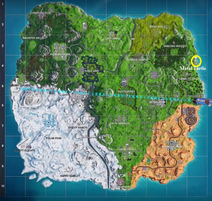Crown, Turtle and Submarine Locations Map: Fortnite