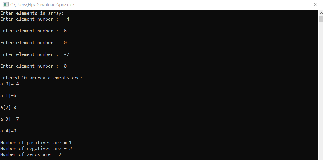 C Program To Count Occurrence Of Positive Zero And Negative Numbers