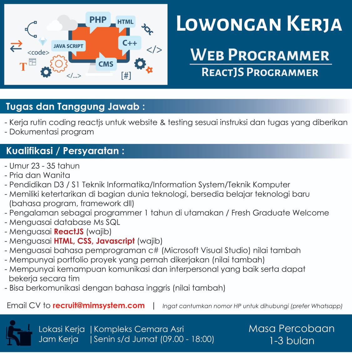 Info Loker Medan Terbaru sebagai WEB PROGRAMMER - MedanLoker.Com ... Info Loker Medan Terbaru sebagai WEB PROGRAMMER - MedanLoker.Com ...