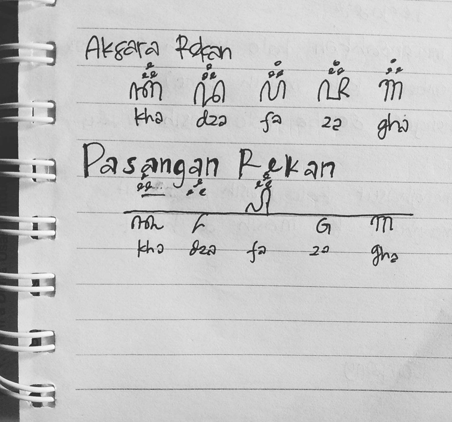 Aksara rekan, pengertian dan pasangan