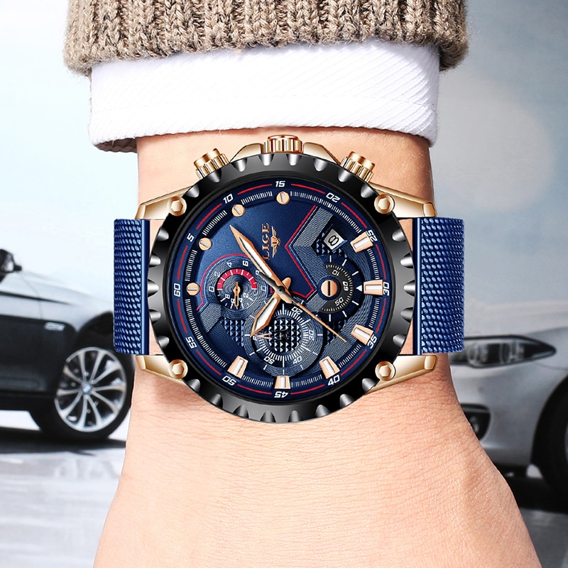 smart watch men: 2019 New LIGE Blue Casual Mesh Belt Fashion Quartz ...