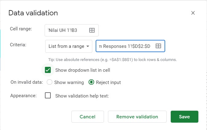 Membuat Data Validasi dengan Query pada Spreadsheet - Ruang Excel