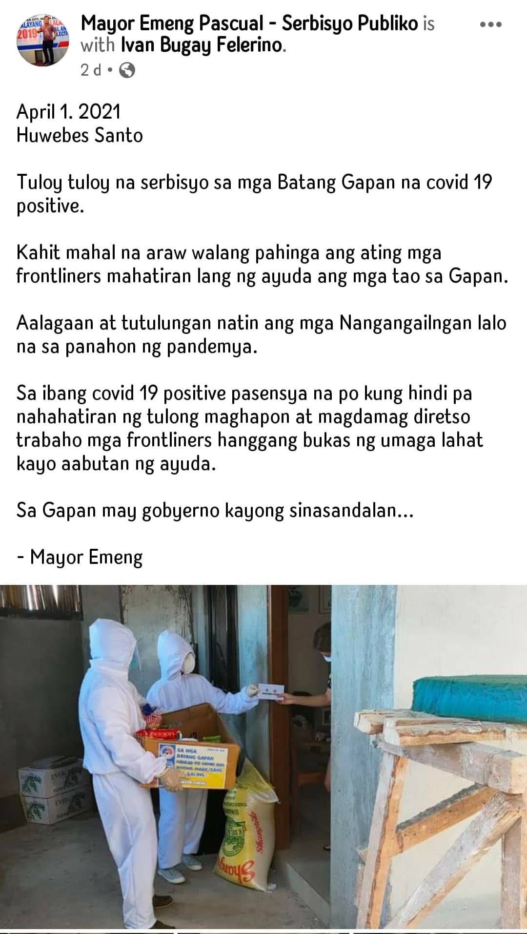 Gapan City Mayor Epeng Pascual, maagap na nga ang pagbigay ng ayuda ...