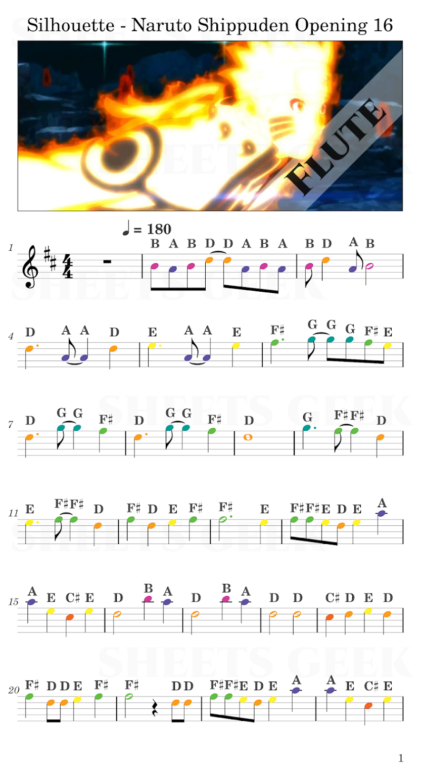 Silhouette - Naruto Shippuden Opening 16 Flute Piano Sheet Music
