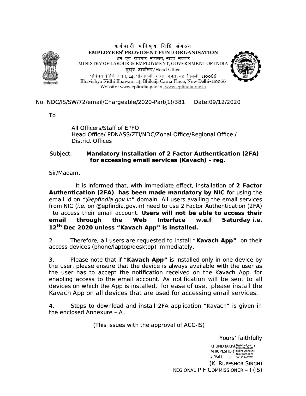 Mandatory Installation of Application “Kavach” for accessing email ...