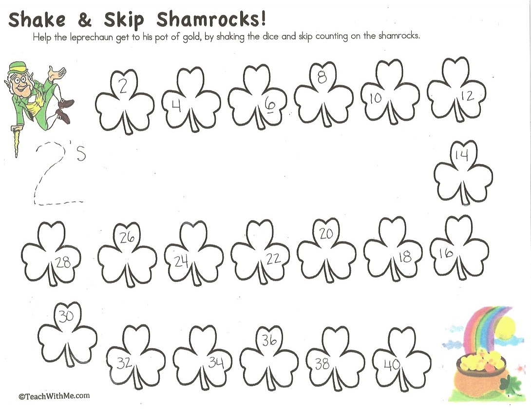 Classroom Freebies Too: PK-2: Shake Your Shamrocks Skip Counting Game