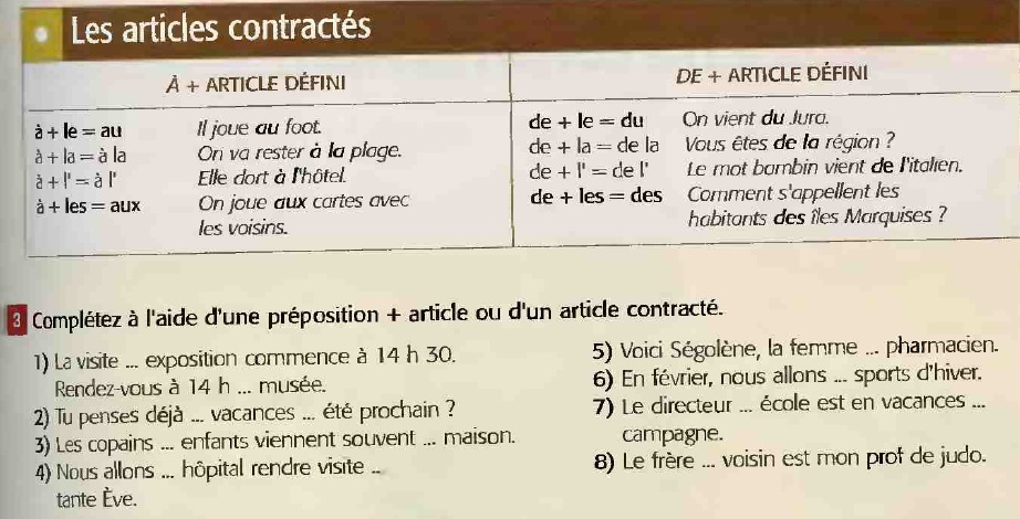 FLE Niveau 1: Les contractés (exercice)