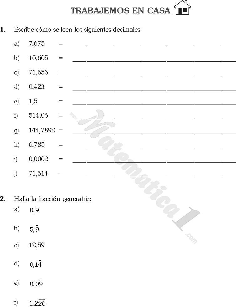 LOS NUMEROS DECIMALES Y SUS OPERACIONES EJERCICIOS DE SEXTO DE PRIMARIA