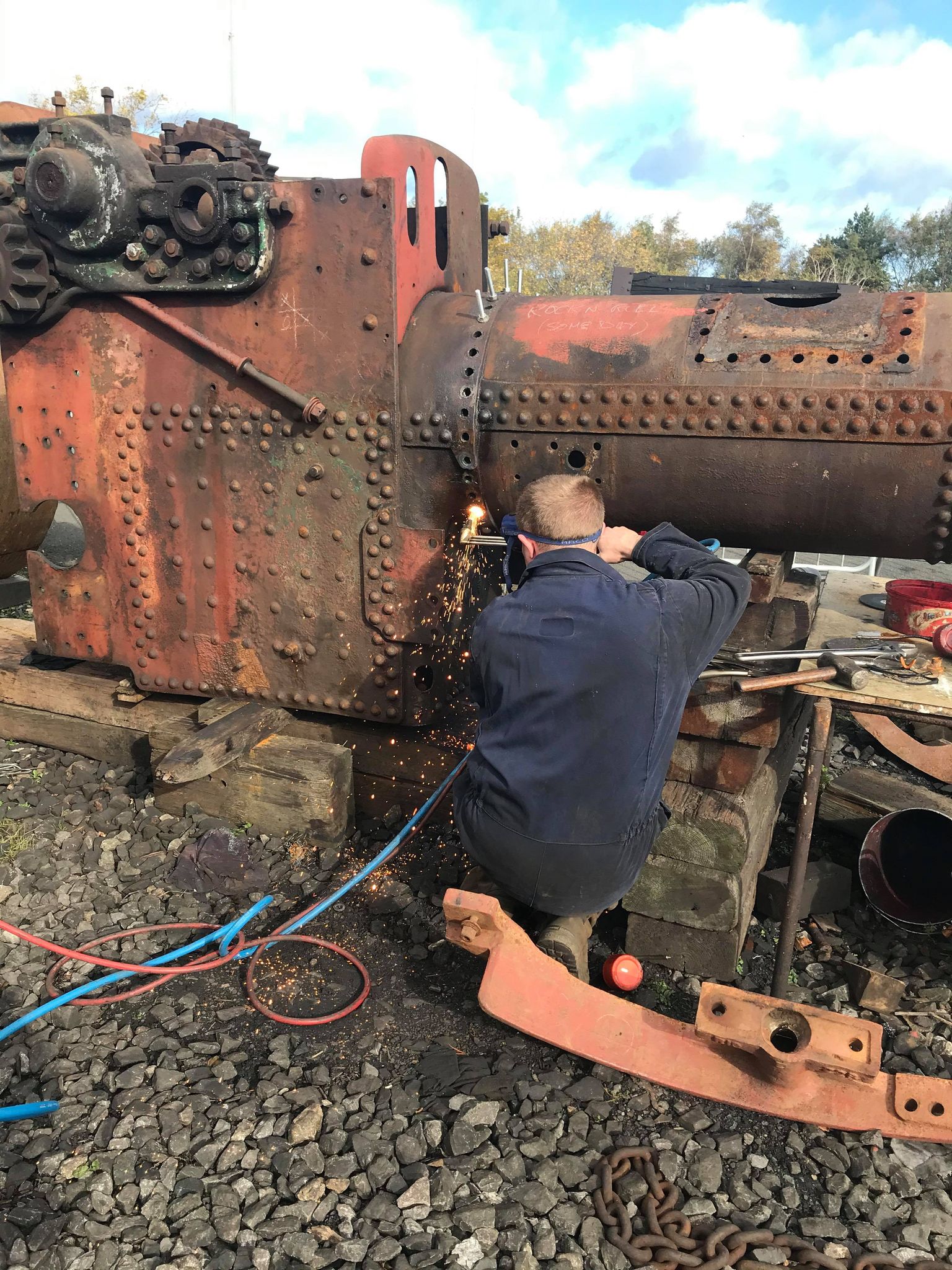 North Tyneside Steam Railway: Rivet work on the roller