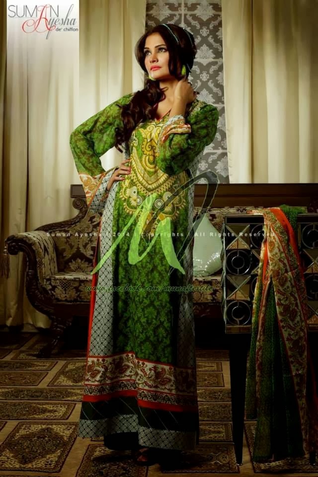New Lawn Suits 2014-15 With Chiffon Sleeves/Dubattas | Suman Ayesha De ...