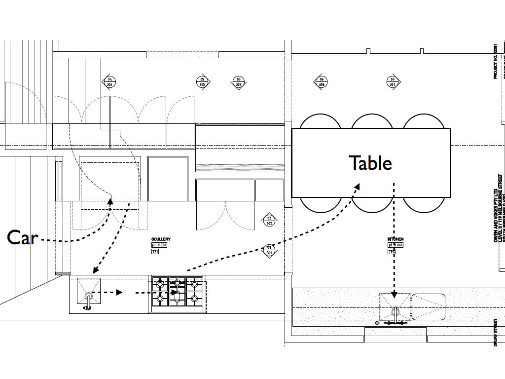 WEST END COTTAGE: Kitchen Plans, and the idea of Food Flow