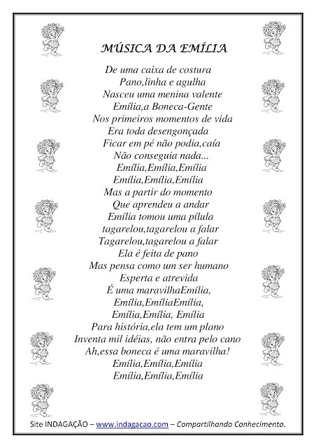 História da Emília para Educação Infantil pronta para imprimir - INDAGAÇÃO