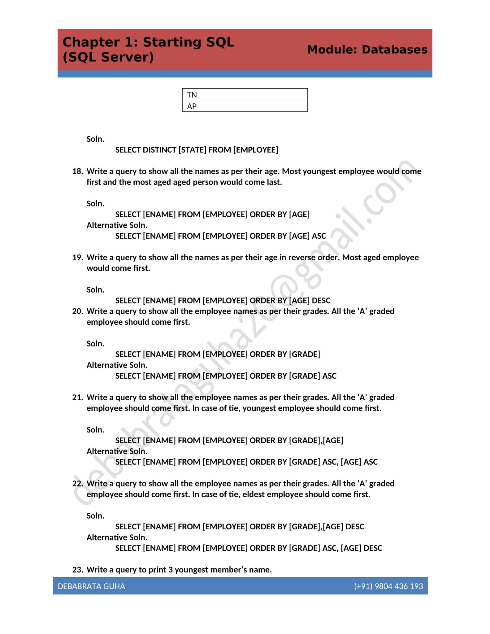 MS SQL SERVER SOLUTION (Chapter 1 ) : Starting SQL