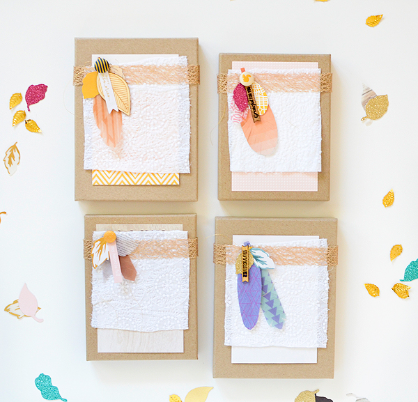 leaves + feathers gift toppers