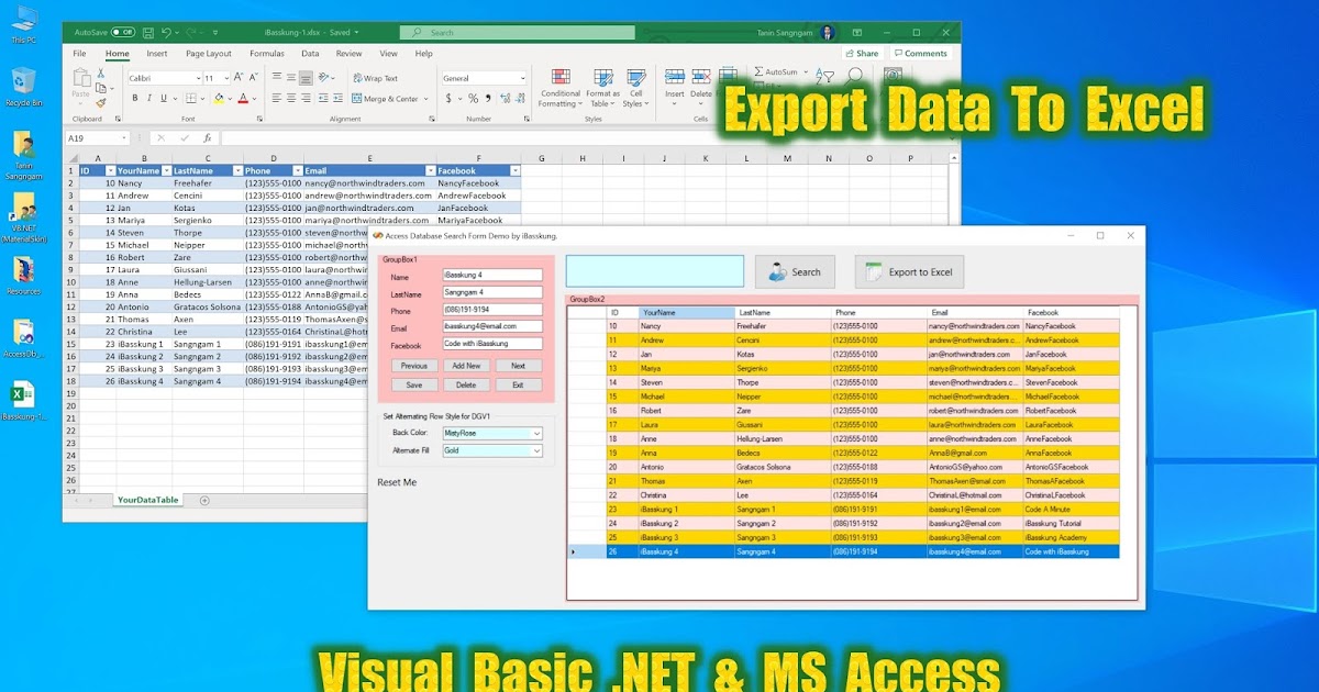 Visual Basic Net And Access Database Programming How To Export Datagridview To Excel File