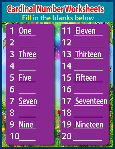 Cardinal Numbers Chart (1-20) / Numbers Chart/ kids book